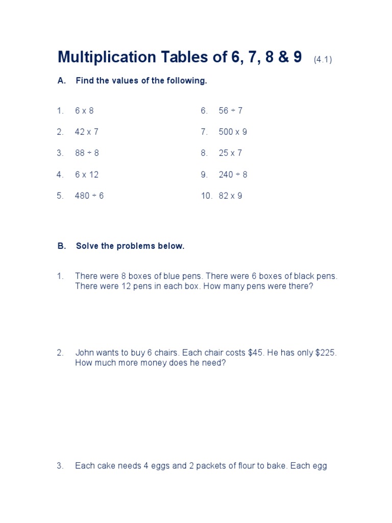 Multiplication Tables of 6 | PDF | Cooking, Food & Wine
