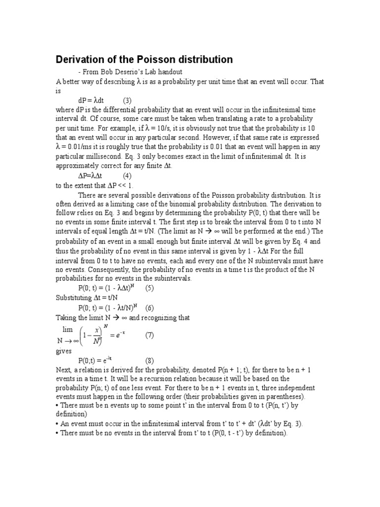 Derivation of The Poisson Distribution | PDF