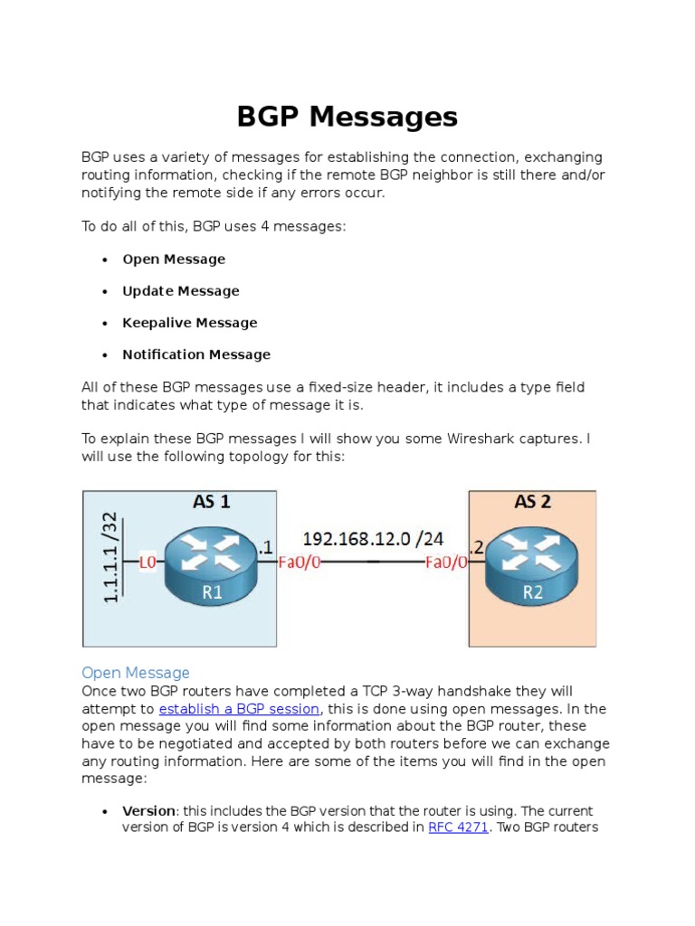 BGP Messages.docx | Router (Computing) | Network Architecture