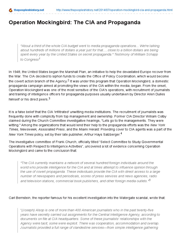 Operation Mockingbird: CIA Propaganda | PDF | Central Intelligence ...