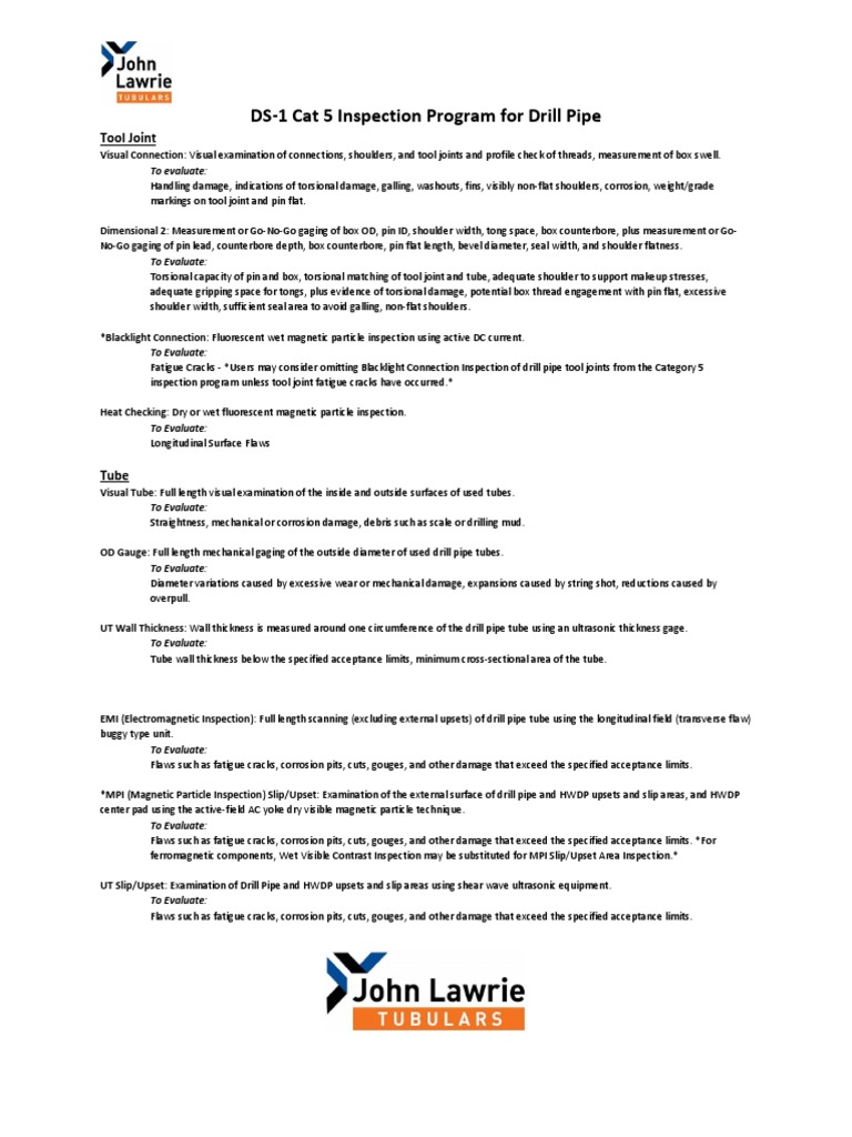 Ds-1 Cat 5 Inspection Program | PDF | Pipe (Fluid Conveyance ...