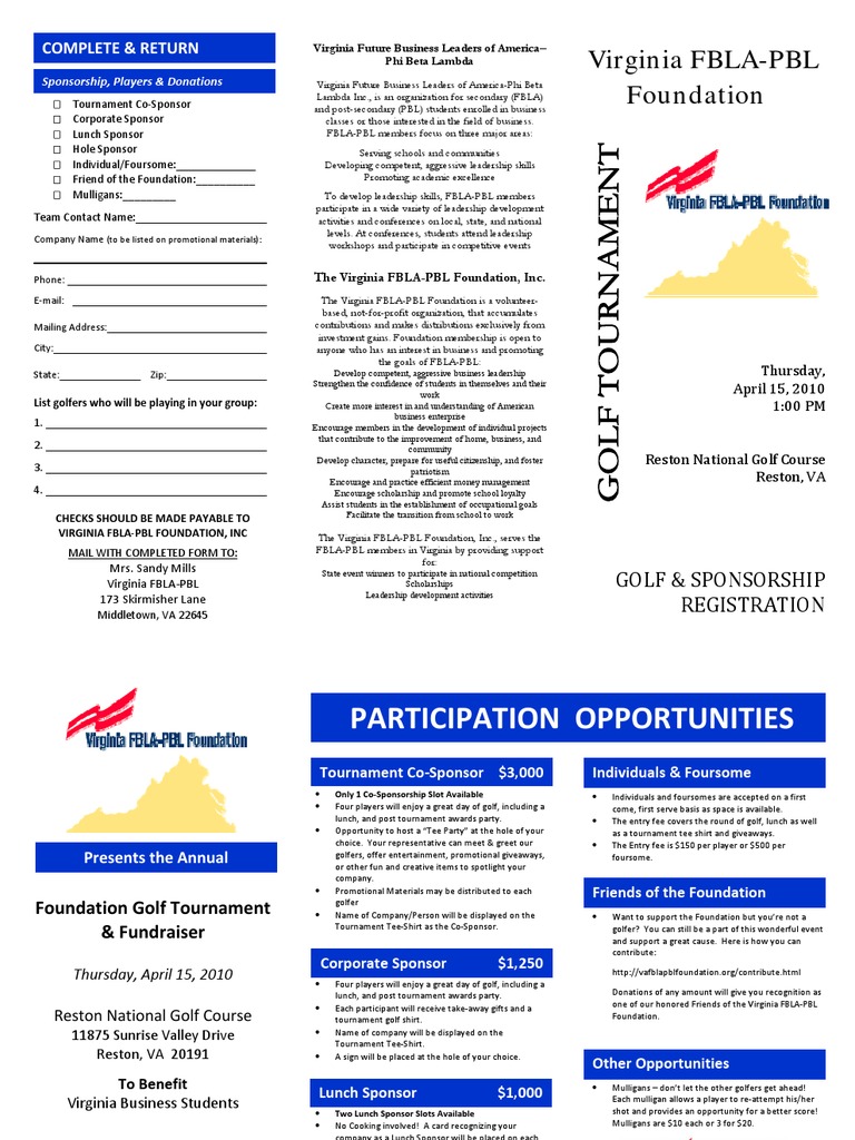 FBLA Foundation 2010 Golf Tournament Brochure | PDF | Golf Course ...
