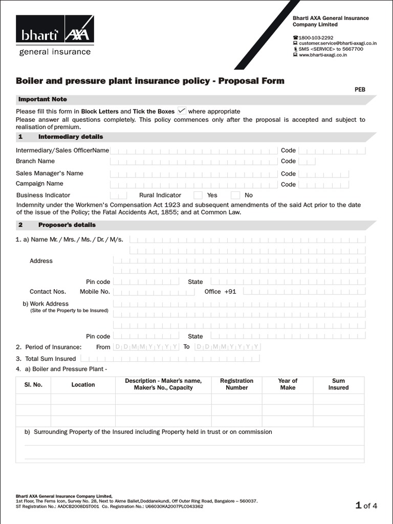 Boiler Insurance Policy - Proposal Form | PDF | Insurance | Boiler