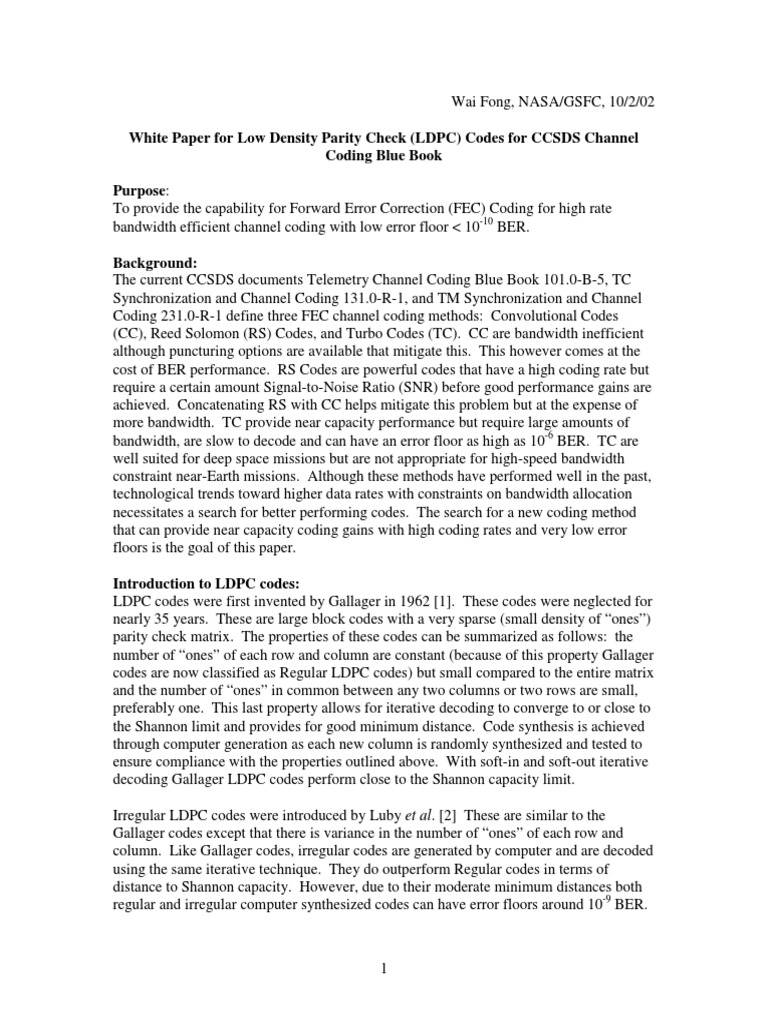 White Paper For Low Density Parity Check (LDPC) Codes | PDF | Forward Error Correction | Low ...