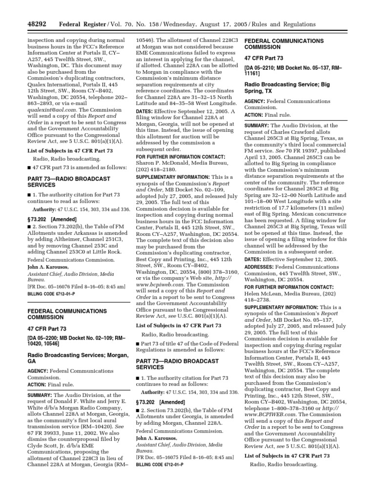 Rule: Common Carrier Services: Communications Act of 1934 ...