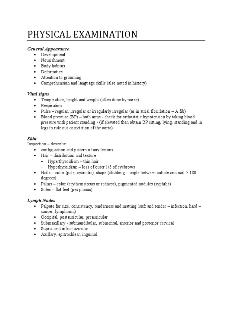 Physical Exam Sheet | PDF | Pulse | Neck