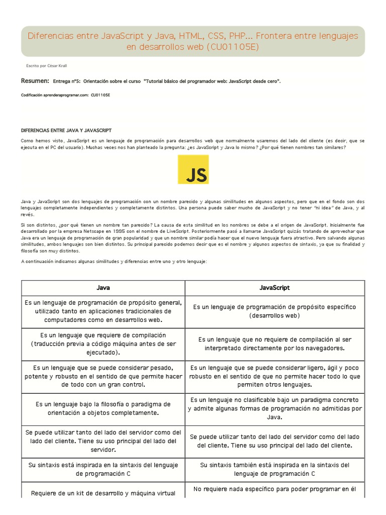 Diferencias Entre JavaScript y Java, HTML, CSS, PHP... | PDF | Lenguaje ... Diferencias Entre JavaScript y Java, HTML, CSS, PHP... | PDF | Lenguaje ...