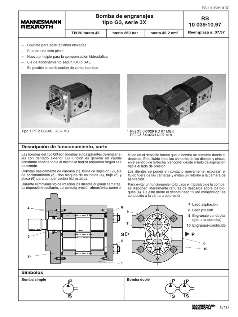 Bomba Rexroth | PDF | Engranaje | Dinámica de fluidos