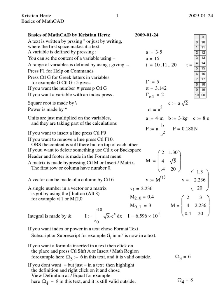 MathCAD Basics | PDF | Standard Deviation | Determinant