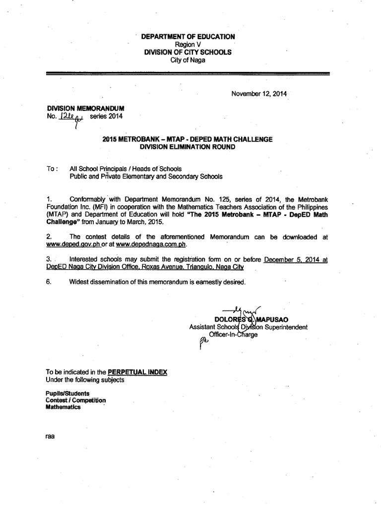 2015 Metrobank Mtap Deped Math Challenge Division Elimination Round | PDF