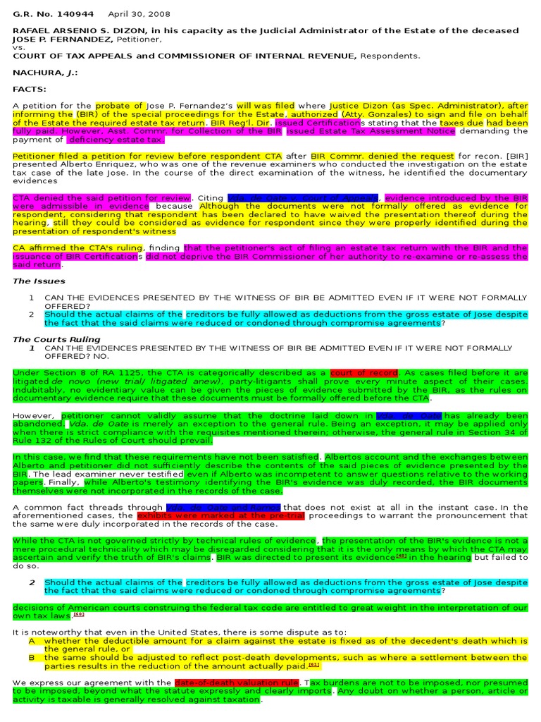 Dizon v. CTA (Date-Of-Death Valuation Rule) | Download Free PDF ...