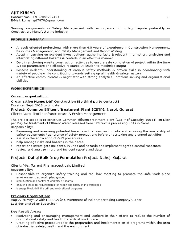CV Safety Officer | PDF | Occupational Safety And Health | Safety