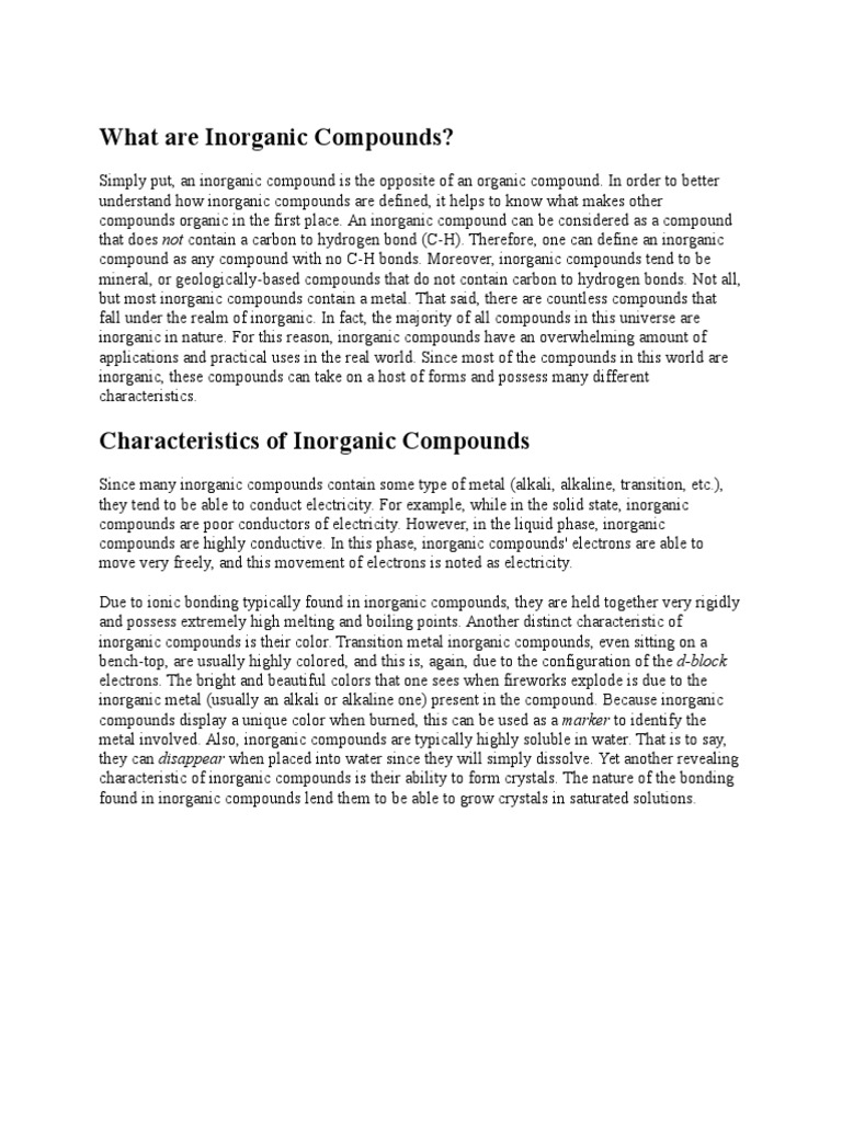 What Are Inorganic Compounds | PDF | Chemical Compounds | Chemical Bond