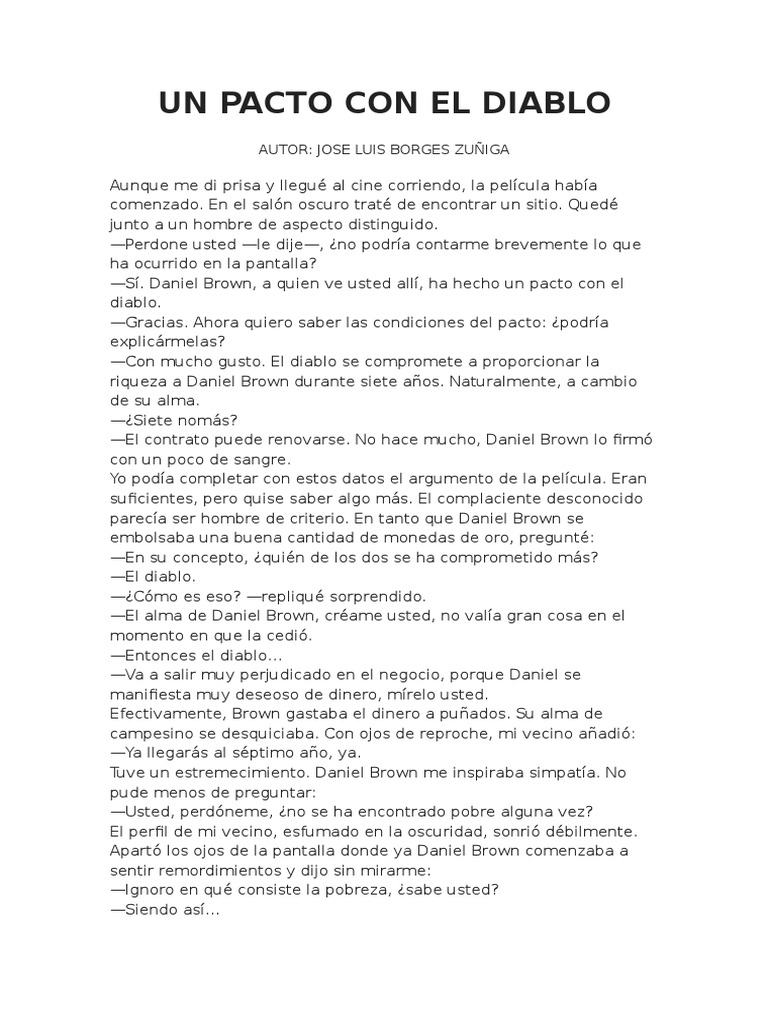 Ensayo Del Cuento Un Pacto Con El Diablo | PDF | Narración | Cuentos