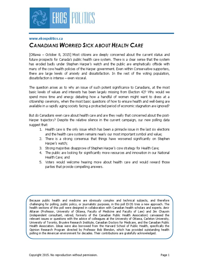 EKOS Poll - Canadians Worried Sick About Health Care | PDF | Canada ...