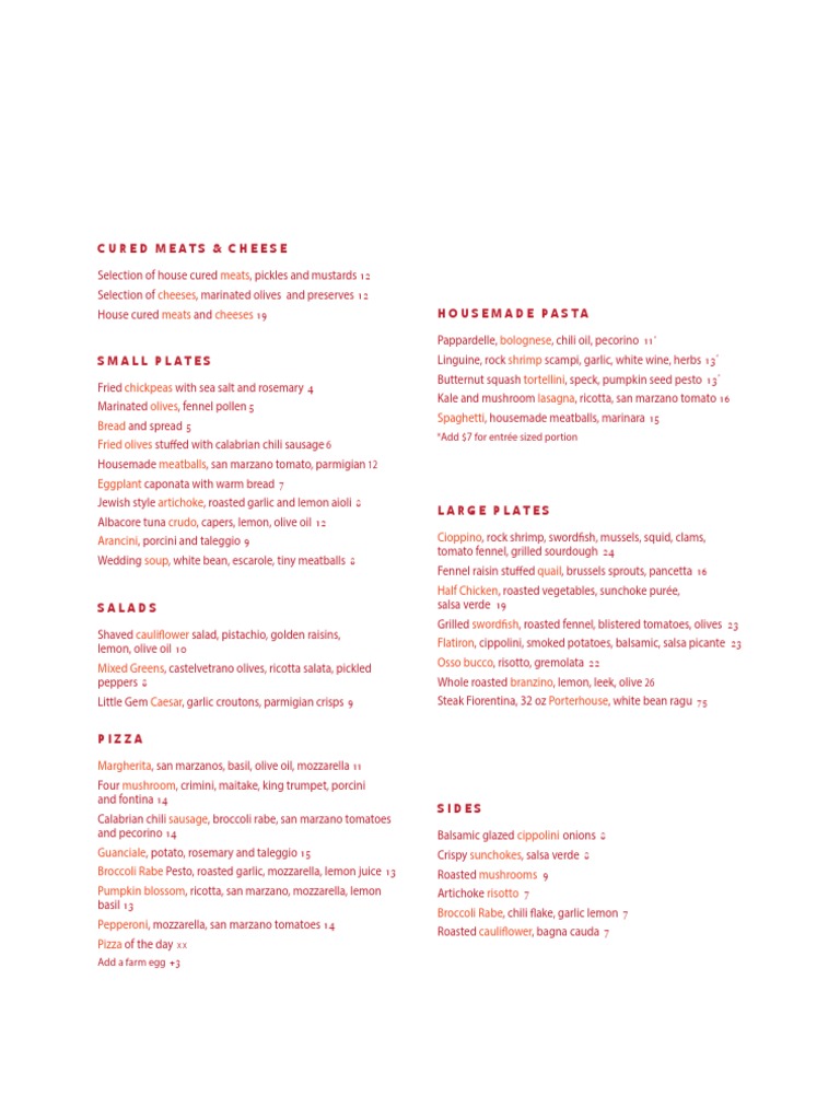 Americano Dinner Menu | PDF