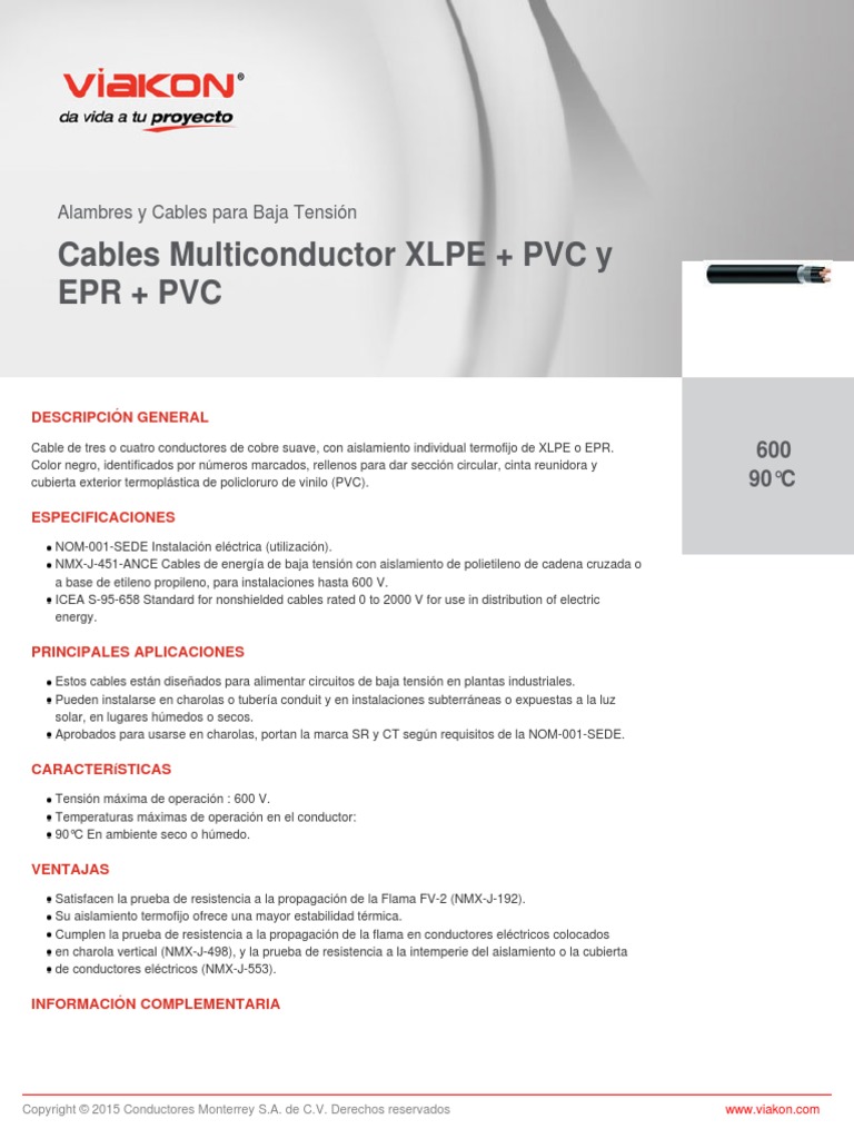 Viakon Cable Cobre XLPE + PVC 600V
