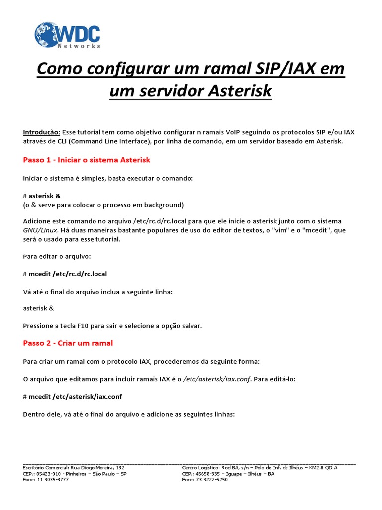 Como Configurar Um Ramal Sip e Iax em Um Servidor Asterisk | PDF | Protocolo de início de sessão ...