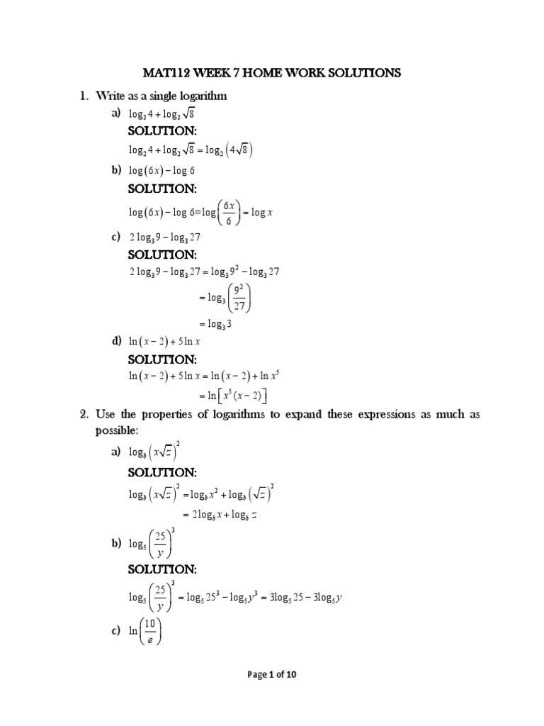 Mat112 Week 7 Home Work Solution | PDF | Logarithm | Combinatorics
