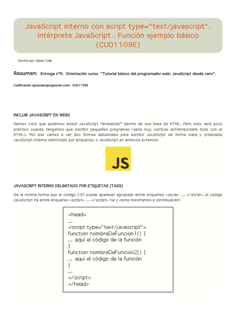 JavaScript Interno Con Script Type - Text - Javascript - Intérprete JavaScript | PDF | Script ...