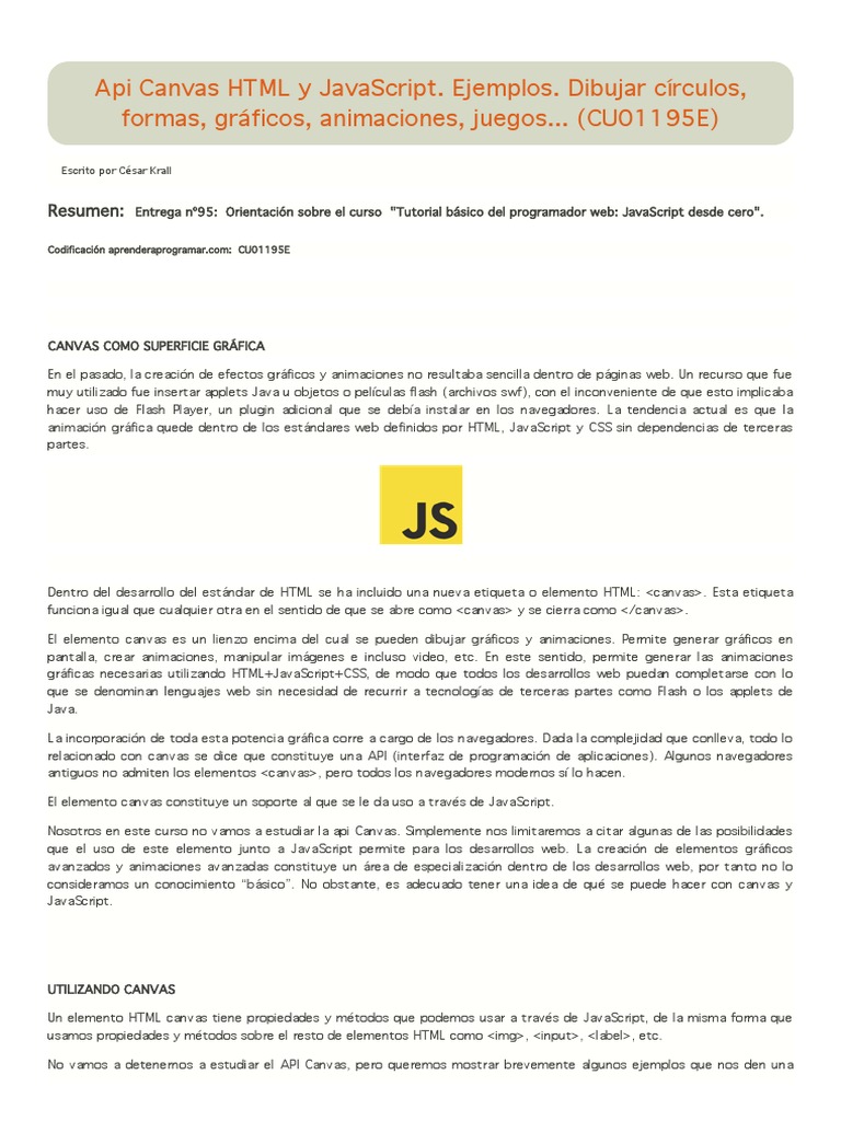 Api Canvas HTML y JavaScript. Ejemplos. Dibujar Círculos, Formas, Gráficos, Animaciones, Juegos ...