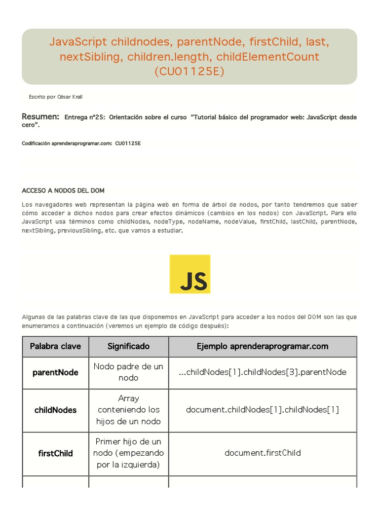 JavaScript Childnodes, ParentNode, FirstChild, Last, NextSibling, Children | PDF | Script Java ...