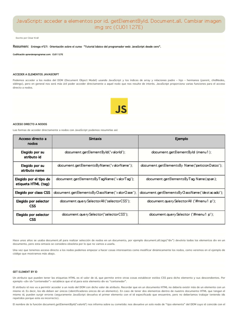 Acceso a Elementos en JavaScript | PDF | HTML | Script Java