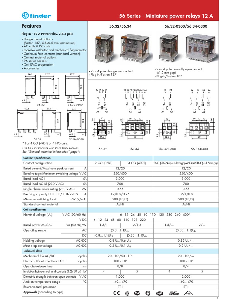Finder 56 Series Relay Specifications | PDF | Relay | Alternating Current