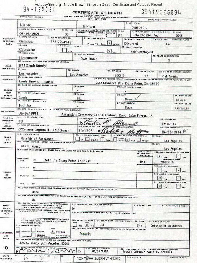 Nicole Brown Simpson - Autopsy Report | PDF | Neck | Common Carotid Artery