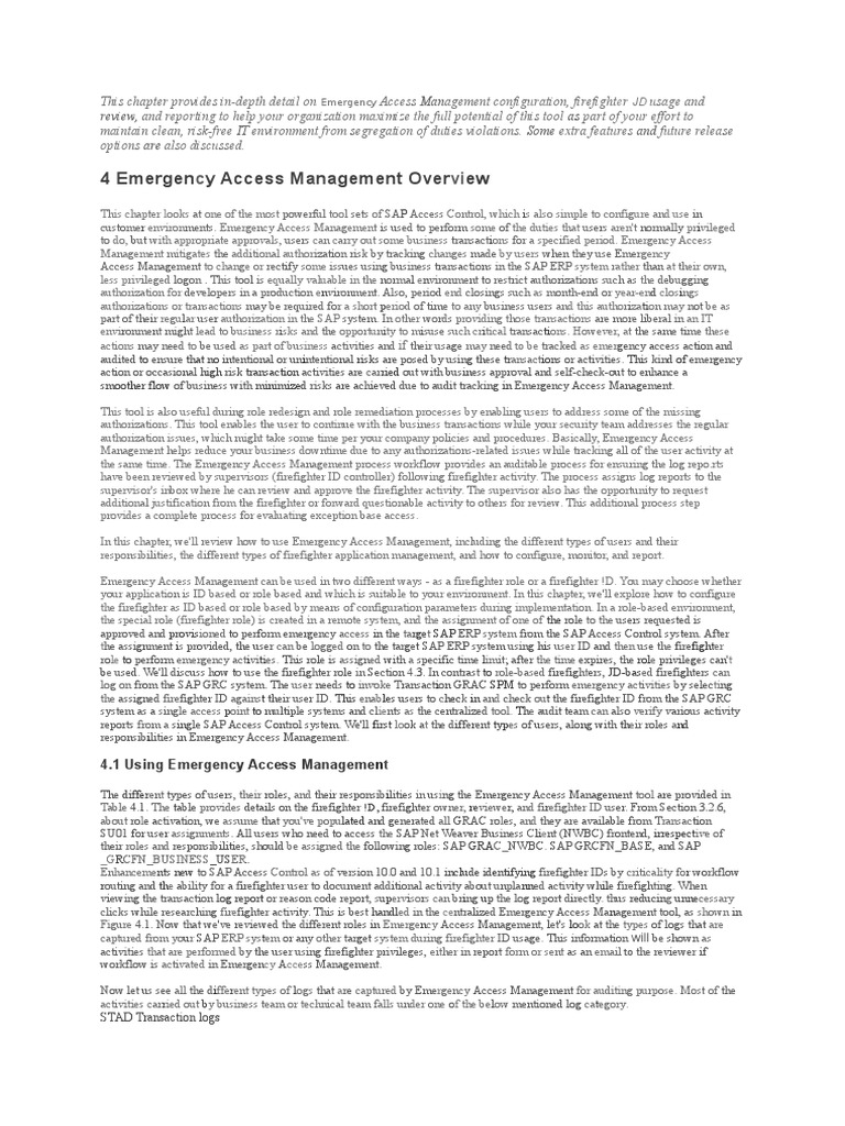 SAP Emergency Access Management Guide | PDF | Access Control ...