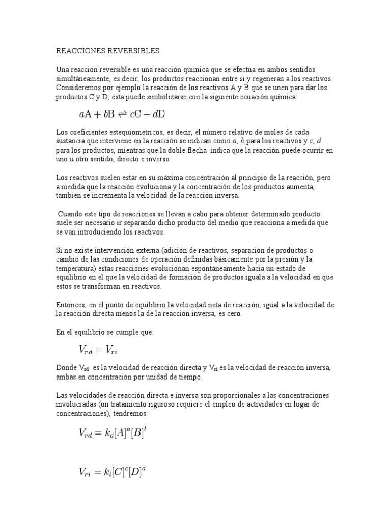 REACCIONES REVERSIBLES Una Reacción Reversible Es Una | Descargar ...