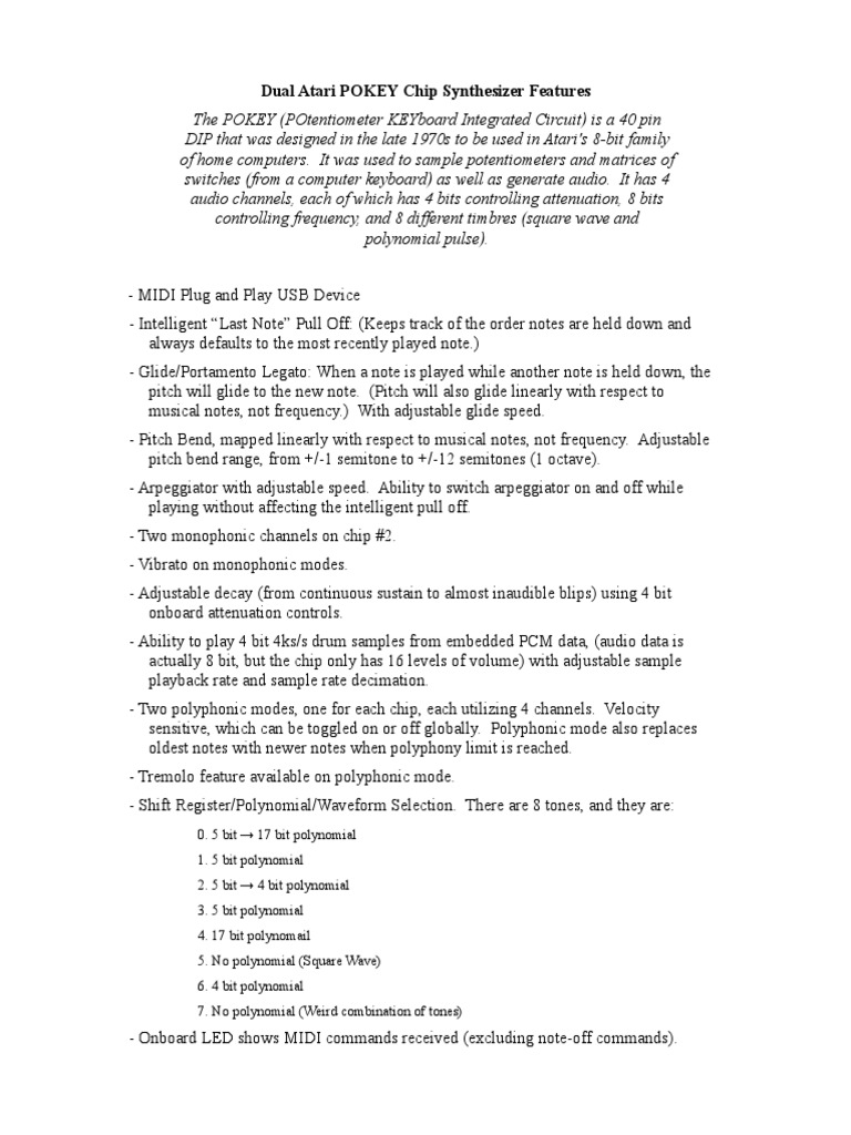 DUAL POKEY Features Channels CC | PDF | Synthesizer | Computer Engineering