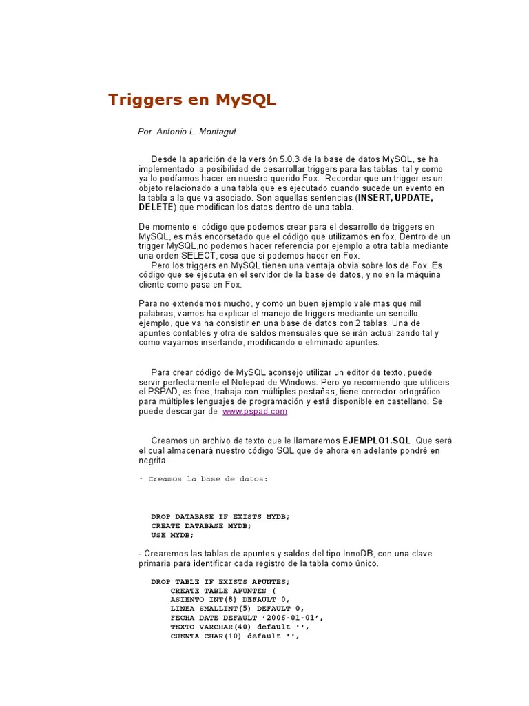 Triggers En Mysql Pdf Sql Bases De Datos