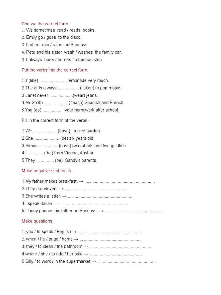 English Verb Forms Exercise | PDF