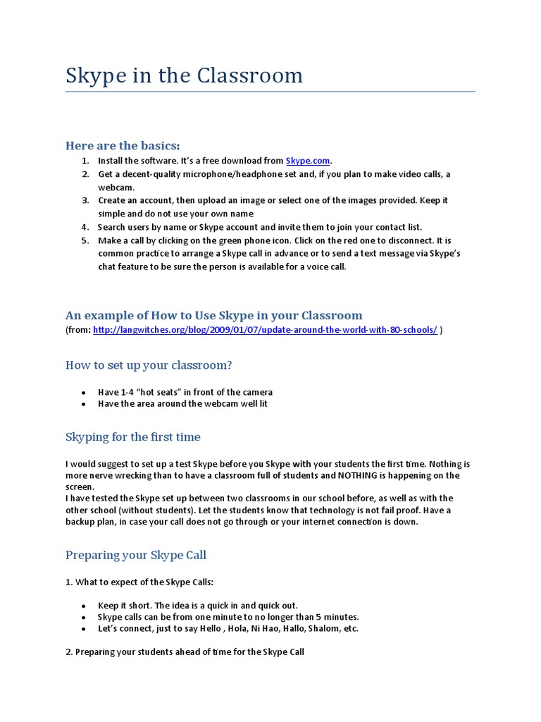 Skype in The Classroom | PDF | Communication | Computing