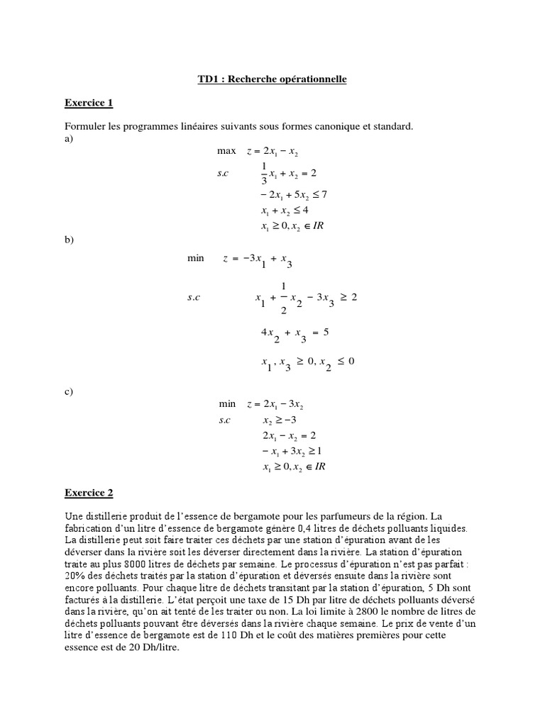 TD1 PDF | PDF | Optimisation linéaire | Science