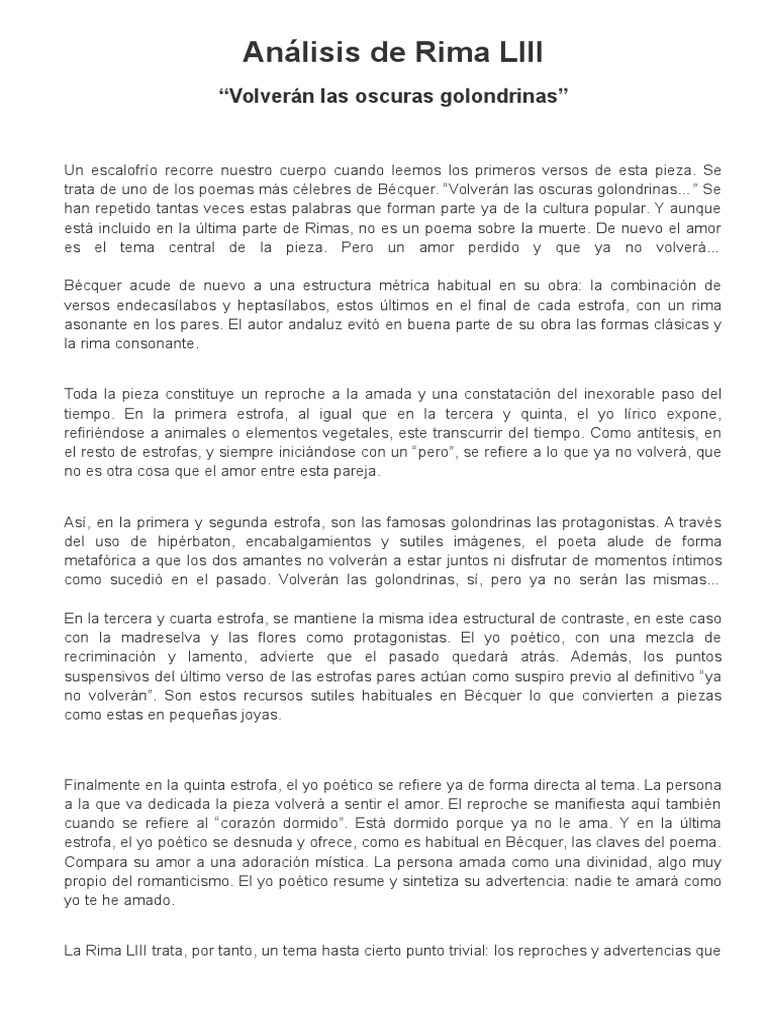 Volverán Las Oscuras Golondrinas | PDF | Rima | Poesía