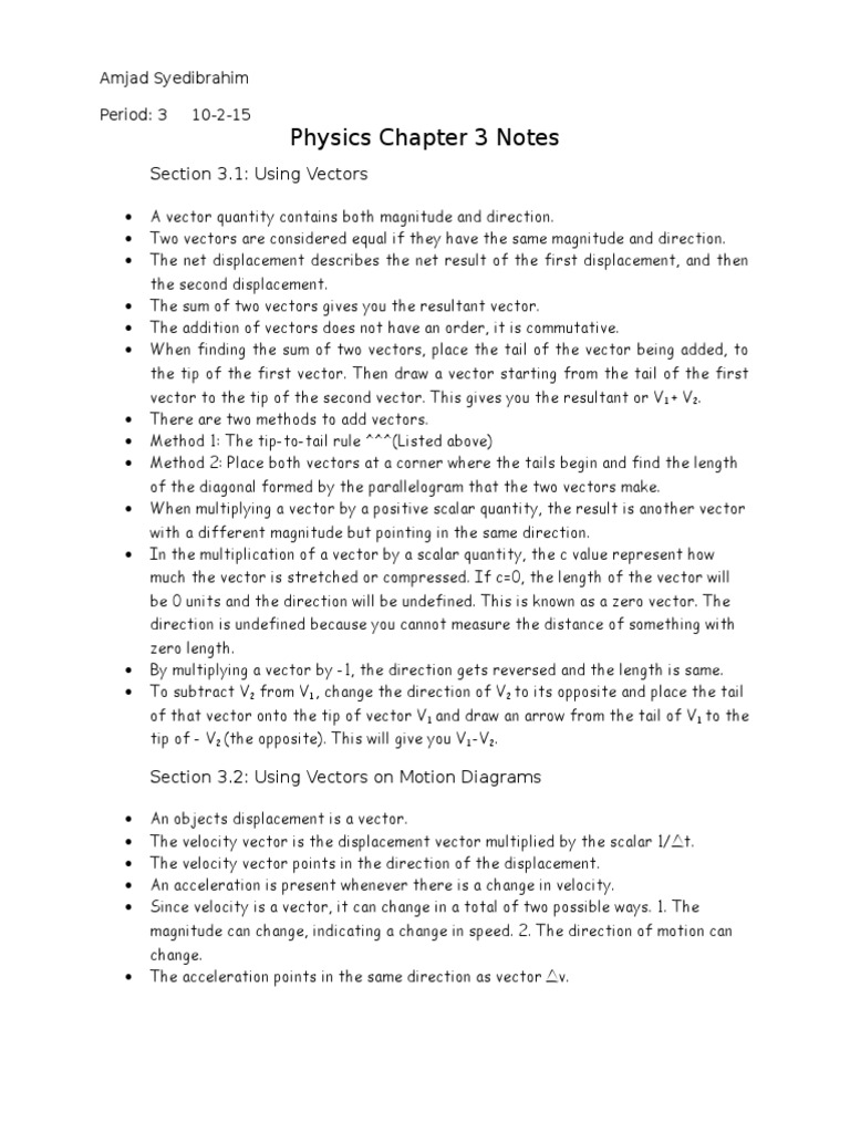 Chapter 3 Vectors and Motion in Two Dimension | PDF | Euclidean Vector ...