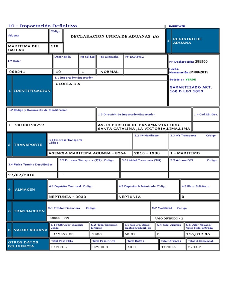 Ejemplo Llenado de Dam Importacion Maritimo | PDF | Factura | Pago de regalías