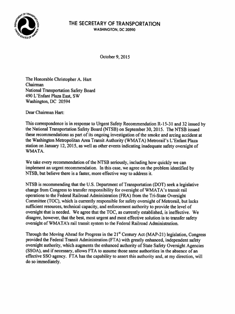 Outgoing Letter To Chairman Hart Re NTSB | PDF