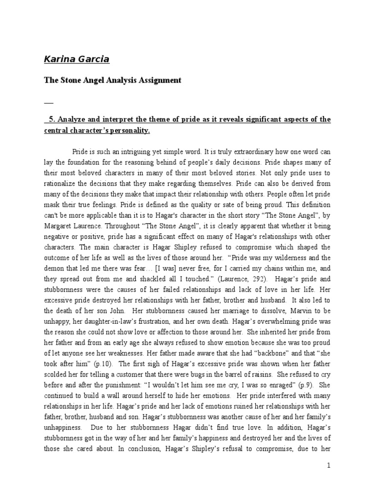 The Stone Angel Analysis Assignment | PDF | Pride | Hagar