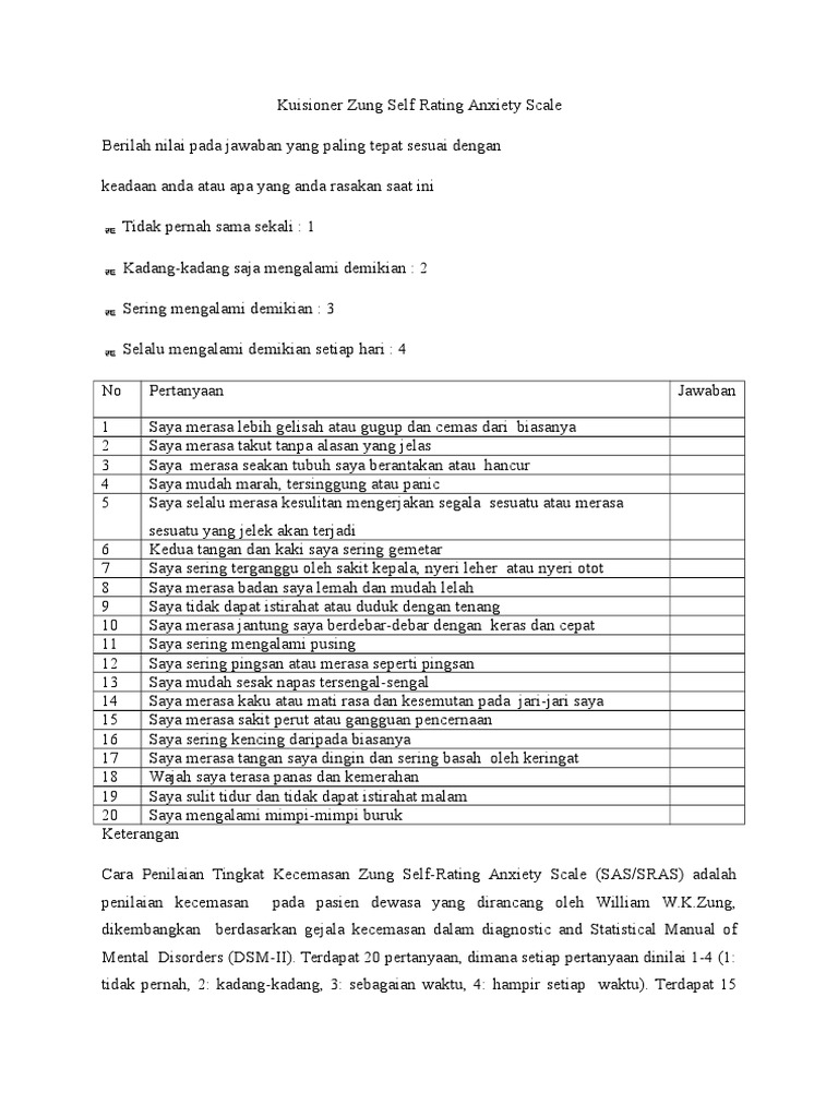 Kuisioner Zung Self Rating Anxiety Scale