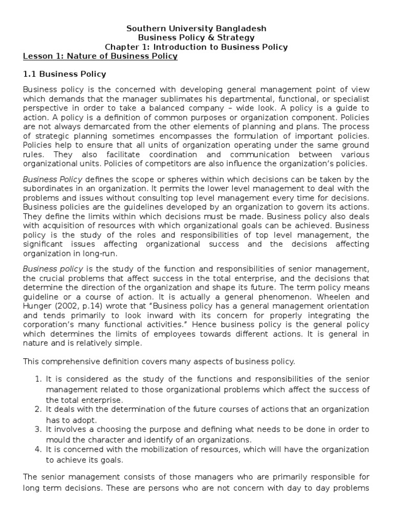 Understanding the Fundamentals of Business Policy Through a ...