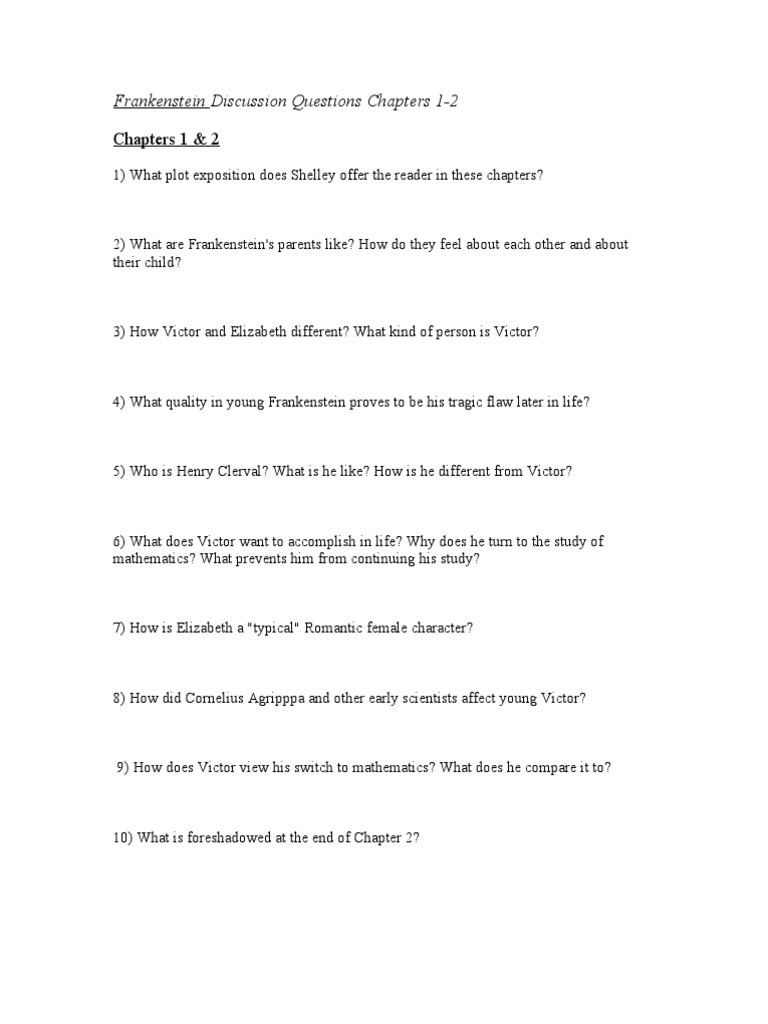 Frankenstein Discussion Questions Chapters 1-2 | PDF | Frankenstein | Books
