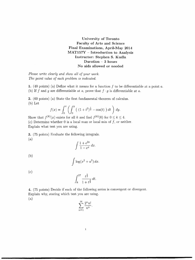 MAT157 Term Test U of T 2014 | PDF