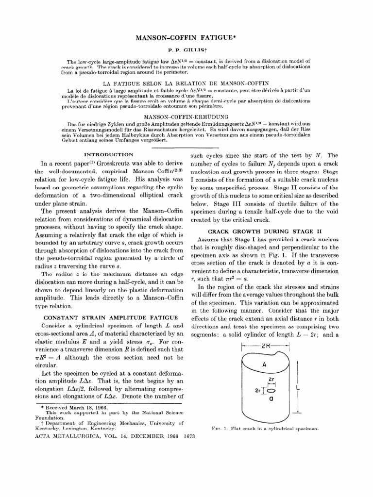 1966-Manson-Coffin Fattigue. P.P. GILLIS | PDF | Fracture | Deformation ...