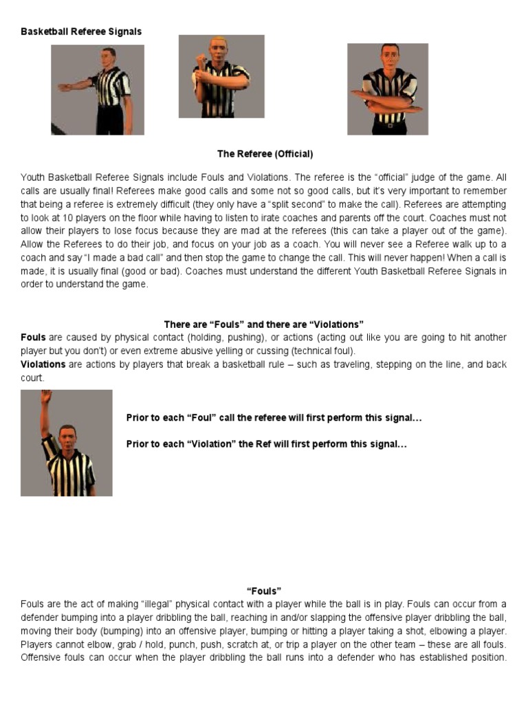 Youth Basketball Referee Signals Guide | PDF | Games Of Physical Skill ...