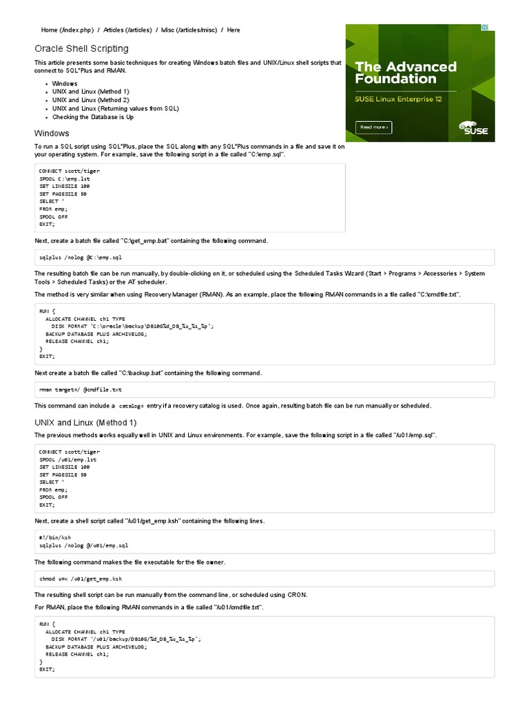 ORACLE-BASE - Oracle Shell Scripting | PDF | Oracle Database | Command ... ORACLE-BASE - Oracle Shell Scripting | PDF | Oracle Database | Command ...