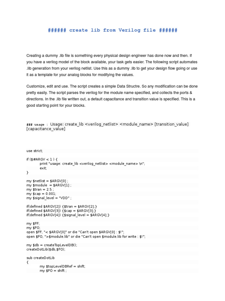 Create Lib From Verilog File | PDF | Scripting Language | Computer ...