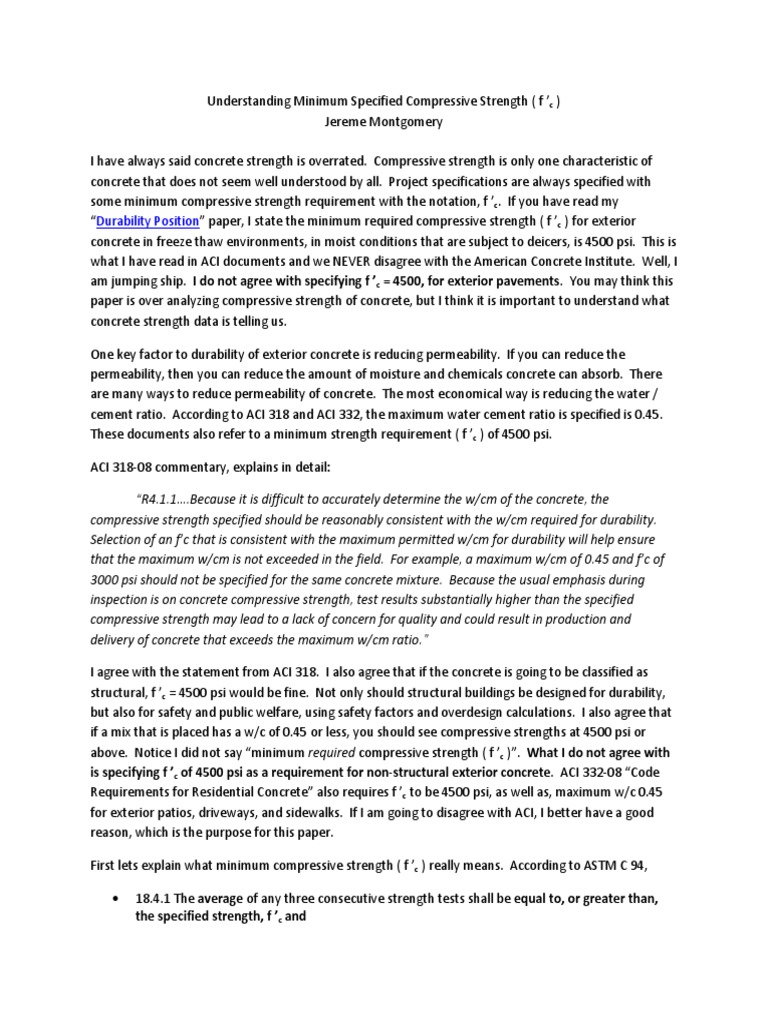 Understanding Minimum Specified Compressive Strength | PDF